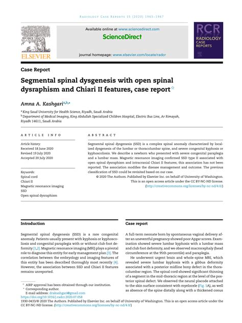 Pdf Segmental Spinal Dysgenesis With Open Spinal Dysraphism And Chiari Ii Features Case Report