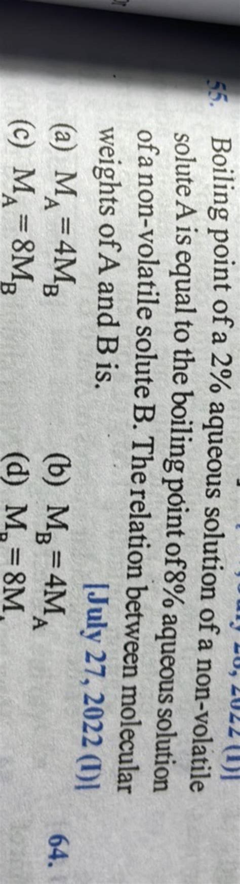 Boiling Point Of A Aqueous Solution Of A Non Volatile Solute Mathrm