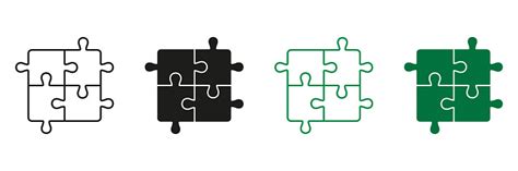 스퀘어 퍼즐 논리 게임 팀워크 아이디어 개념 솔루션 도전 조합 라인 및 실루엣 아이콘 세트 편집 가능한 획 고립된 벡터 삽화 개념에 대한 스톡 벡터 아트 및 기타 이미지