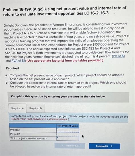 solved problem 16 19a algo using net present value and