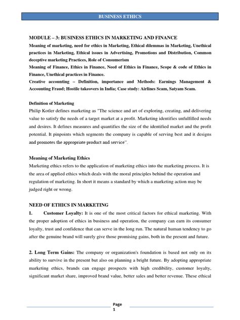 be module 3 business ethics in marketing and finance pdf