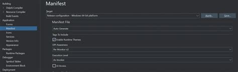 File Manifest Changing It Does Not Load New Settings VCL Delphi PRAXiS En
