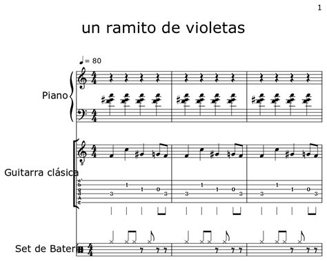 Un Ramito De Violetas Sheet Music For Piano Classical Guitar Drum Set