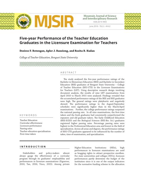 Pdf Five Year Performance Of The Teacher Education Graduates In The Licensure Examination For