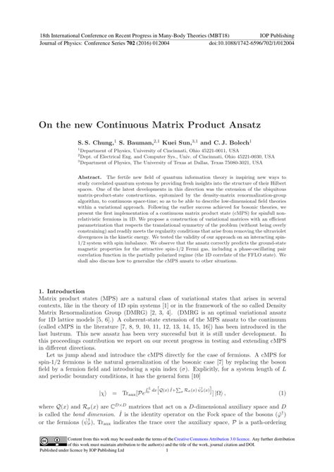 Pdf On The New Continuous Matrix Product Ansatz