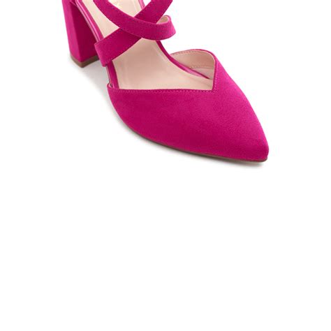 Finula Fuchsia Wide Fit High Block Heel Court Shoes Paradox London