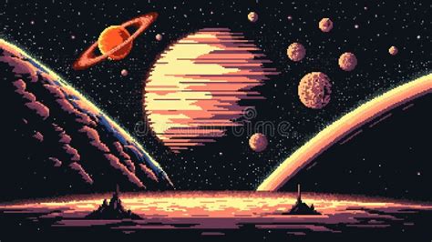 Space Landscape Ai Generated 8bit Pixel Game Scene Stock Vector Illustration Of Fantasy