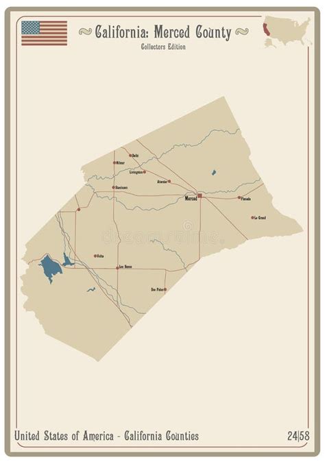 Merced California Map Map Of Merced County In California Stock Vector