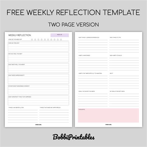 Printable Weekly Reflection Free Template 2 Pages