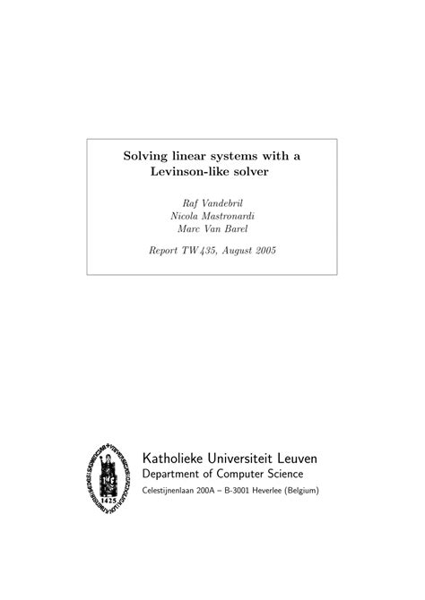 Pdf Solving Linear Systems With A Levinson Like Solver