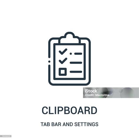 탭 모음 및 설정 컬렉션에서 클립 보드 아이콘 벡터 얇은 선 클립 보드 개요 아이콘 벡터 일러스트 레이 션입니다 0명에 대한