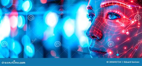 Futuristic Facial Recognition Technology With Red Digital Mapping On A