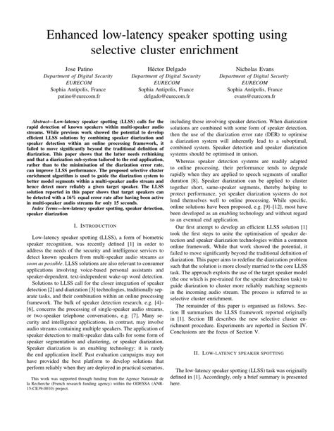 Pdf Enhanced Low Latency Speaker Spotting Using Selective Cluster
