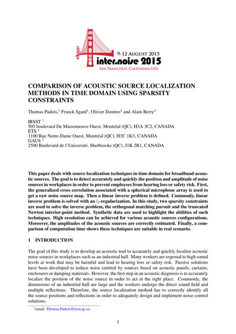 Pdf Comparison Of Acoustic Source Localization Methods In Time Domain Using Sparsity Constraints