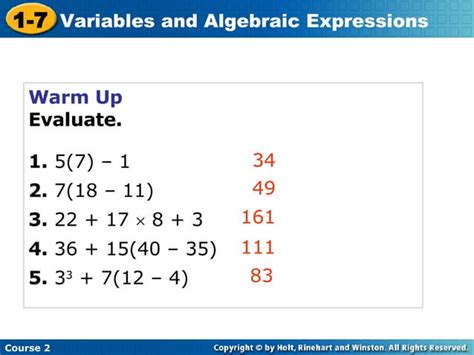 Variable And Algebraic Expressions Ppt