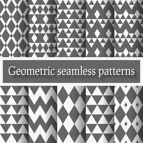 Monochrome Geometric Seamless Patterns Set Stock Vector Illustration Of Collection Vector