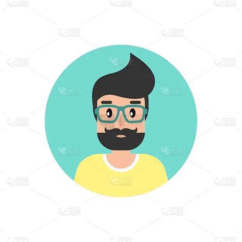 人的化身在圆圈里。黑头发，黑胡子，戴眼镜的卡通人物。素材 花瓣网