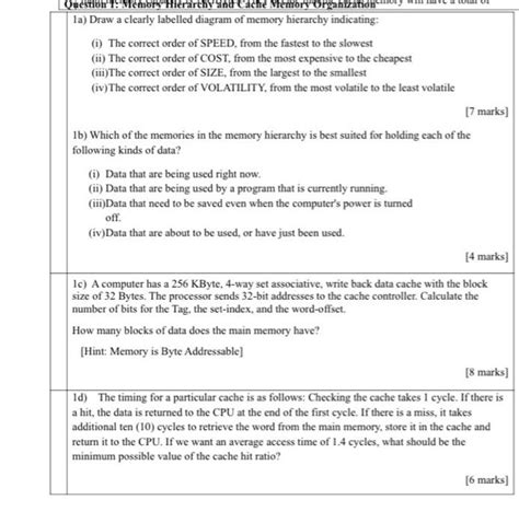 Solved Question Memor Hierarchy And Cache Memory Orga