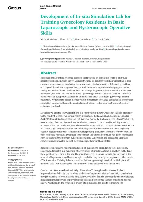 PDF Development Of In Situ Simulation Lab For Training Gynecology Residents In Basic