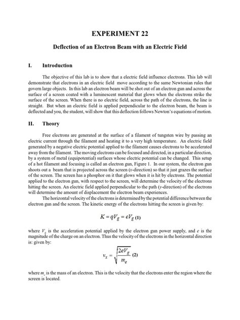 Experiment 22 Deflection Of An Electron Beam With An Electric Field
