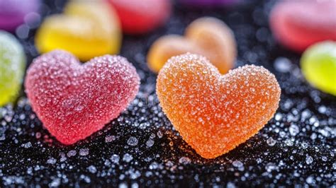 A Realistic Photo Of Heart Shaped Jelly Candies Emphasizing Handmade