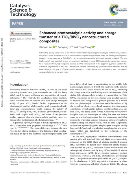 Pdf Enhanced Photocatalytic Activity And Charge Transfer Of Tio2bivo4 Nanostructured Composite