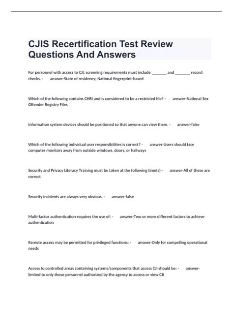 Cjis Recertification Test Review Questions And Answers Cjis Security Stuvia Us