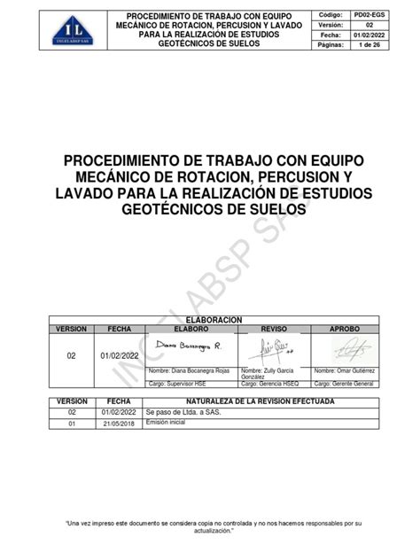 Pd02 Egs P E G S Procedimiento De Trabajo Con Equipo Mecánico De