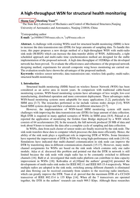 Pdf A High Throughput Multi Hop Wsn For Structural Health Monitoring