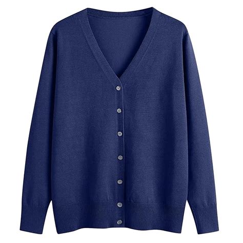 Ladies Cardigan Sweaters Long Sleeve Knit V Neck Button Down Womens