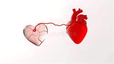 A Realistic Red Heart Is Connected By A Thread To A Cracked Broken