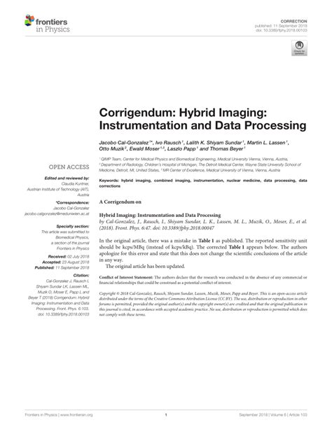 Pdf Corrigendum Hybrid Imaging Instrumentation And Data Processing
