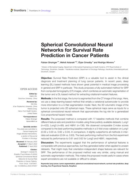 Pdf Spherical Convolutional Neural Networks For Survival Rate