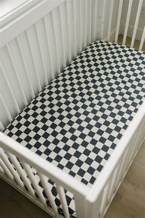 Charcoal Checkered Muslin Crib Sheet Roolee