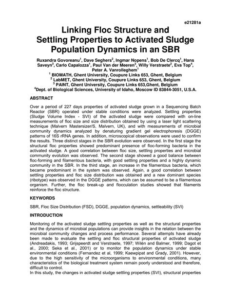 Pdf Linking Floc Structure And Settling Properties To Activated Sludge Population Dynamics In