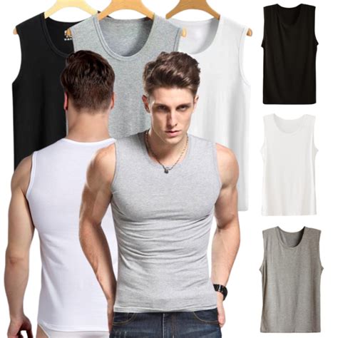 ส่งเร็วพิเศษ T 01 เลื้อกล้ามผู้ชาย เสื้อแขนกุดสีพื้น ใส่สบาย