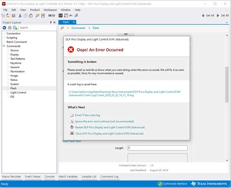 Dlp2010evm Lc Failed To Write Internal Pattern Data To Firmware Using