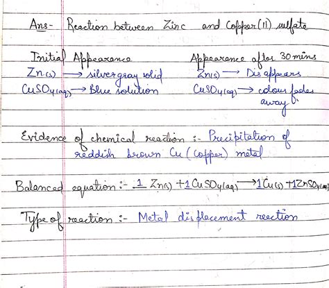 Solved For The Reaction Between Zinc And Copper Ii Sulfate Describe The Course Hero