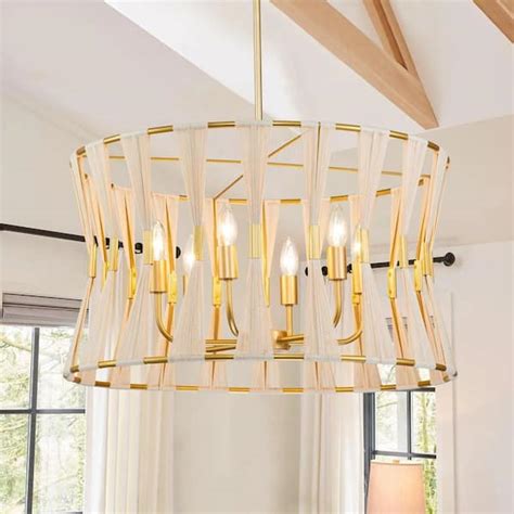 Rrtyo Tabor 6 Light Ivory White Hourglass Pendant Light With Hemp Fly Shade 81010000042268 The