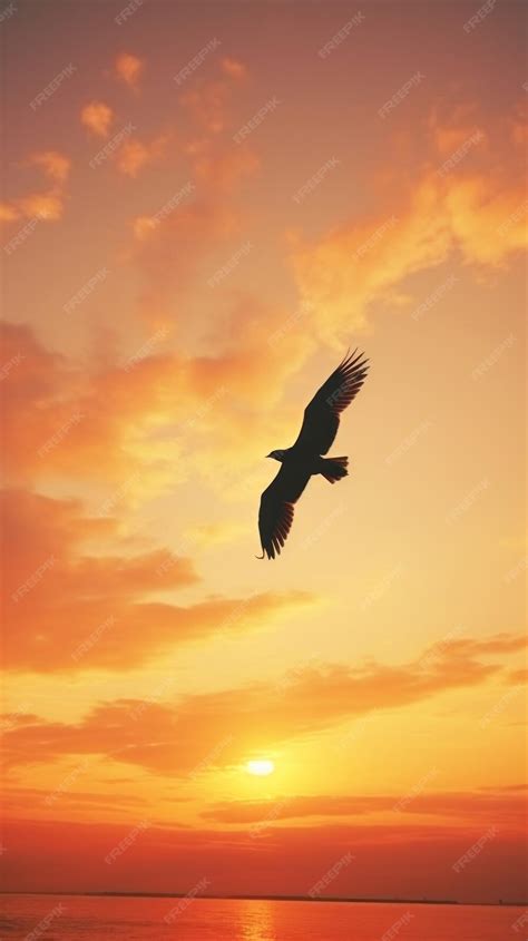 Sunset Sky Bird Silhouette Outdoors Premium Ai Generated Image
