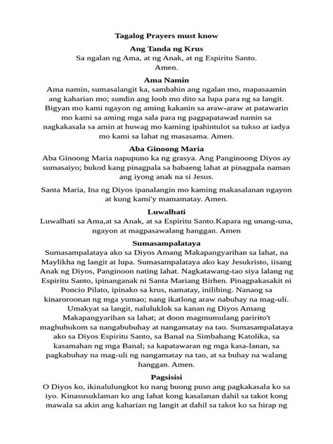 Tagalog Prayers Must Know Pdf