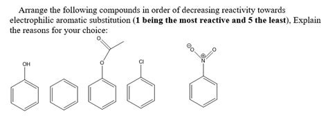 SOLVED: Arrange the following compounds in order of decreasing reactivity towards electrophilic ...