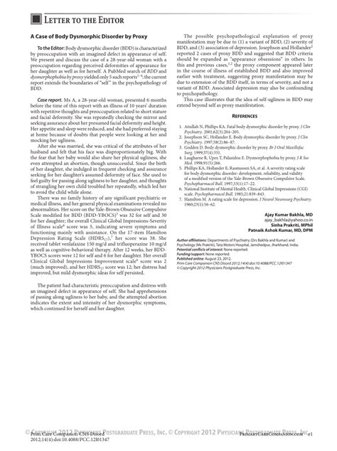 Pdf A Case Of Body Dysmorphic Disorder By Proxy