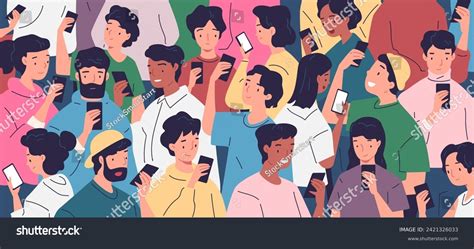 Crowd Using Smartphones Many People Group Stock Vector Royalty Free