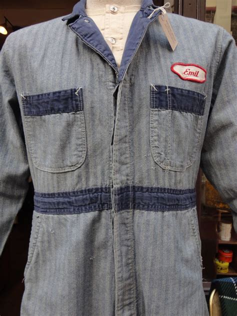Vintage 1960s Denim Hickory Stripe Herringbone Hbt Overalls Coveralls