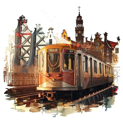 Vintage Passenger Commuter Train Urban Artwork Image ⋆