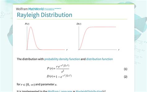 Rayleigh Distribution From Wolfram Mathworld