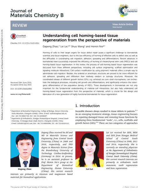 Pdf Understanding Cell Homing Based Tissue Regeneration From The