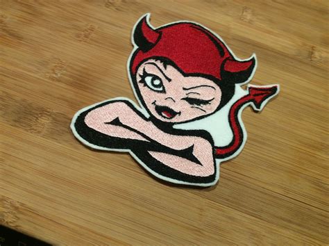 Embroidered Winking Devil Girl Patch Sew Iron On By Etsy Uk