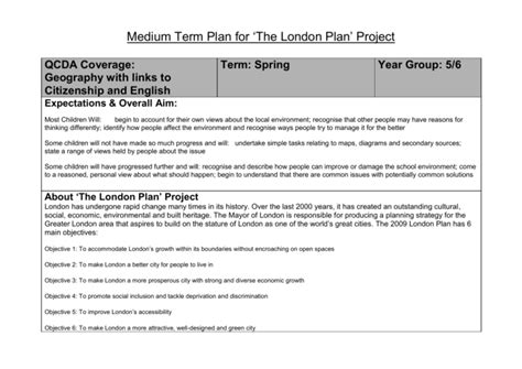 The London Plan Geography Citizenship And English Project
